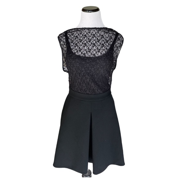 Maje | Dresses | Maje Black Dress Rosaline Pliss Lace And Crepe Mini ...